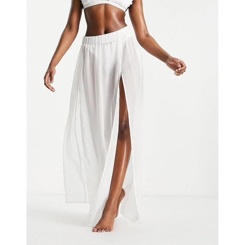 Unbranded | Swim | White Sheer Maxi Skirt Swim Cover Up High Slit ...